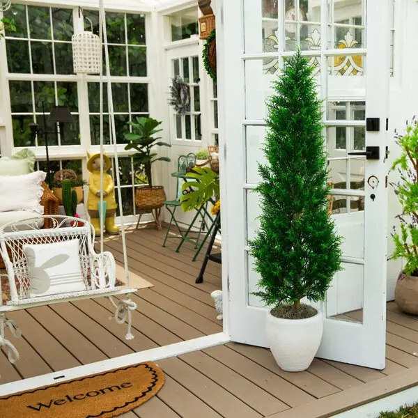 NEARLY NATURAL 5' Uv Resistant Artificial Cypress Tower Tree