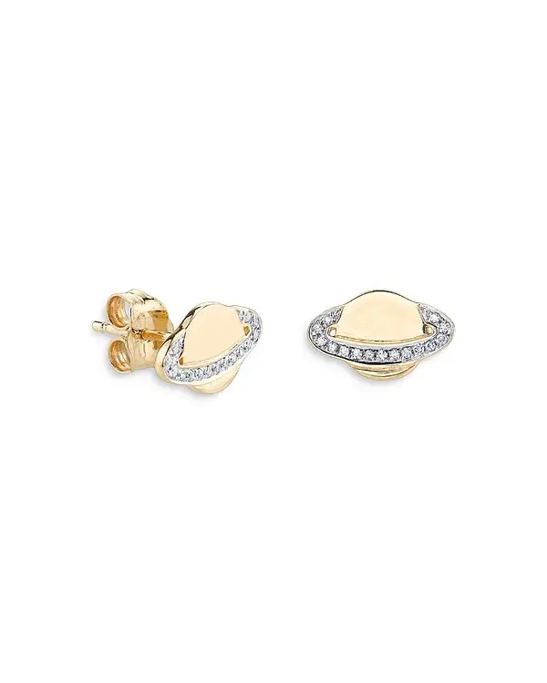 SYDNEY EVAN 14k Gold Diamond Saturn Stud Earrings - White/gold