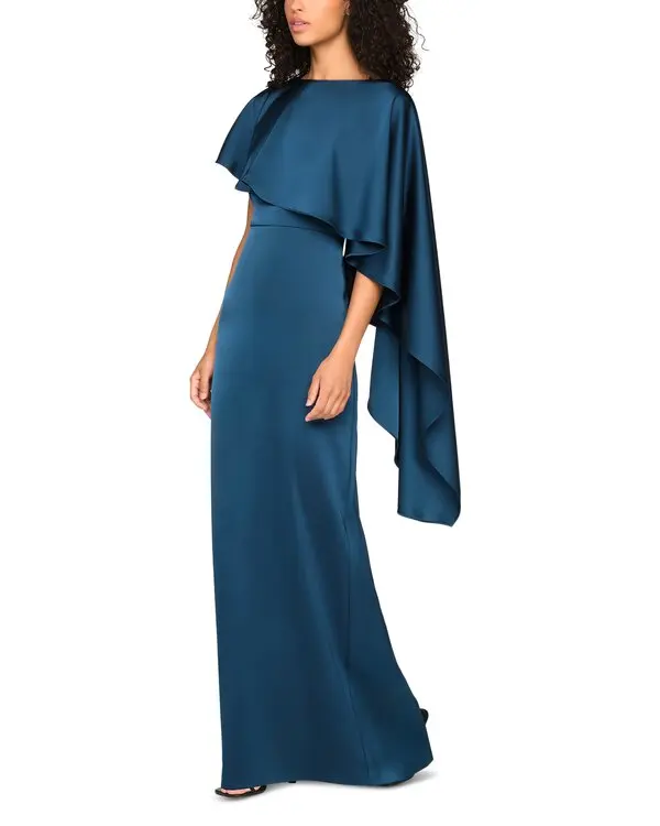 Theia Karis Cape Column Gown