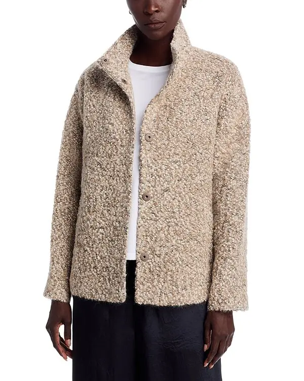 Eileen Fisher High Collar Alpaca Wool Blend Coat - Biscuit