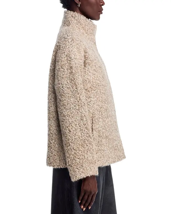 Eileen Fisher High Collar Alpaca Wool Blend Coat - Biscuit
