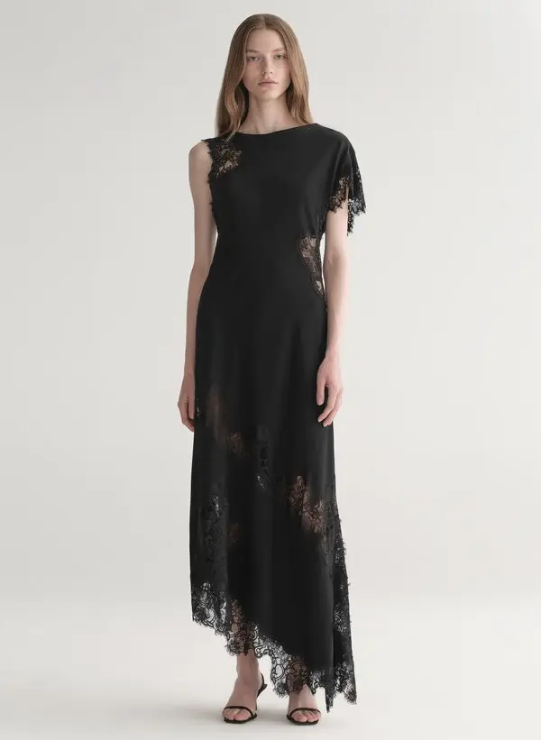 A.L.C. Alessia Textured Satin And Lace Maxi Dress - Black