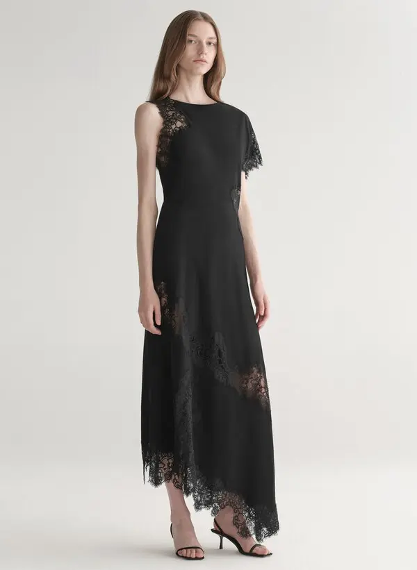 sachin and babi light blue dress Melody Black Asymmetric-Neck Maxi Dress With Lace Detailing And Fron  Club  L London