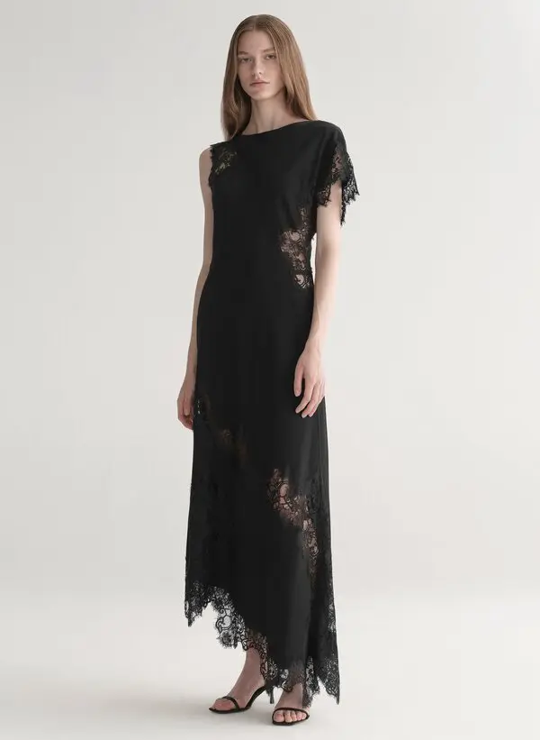 A.L.C. Alessia Textured Satin And Lace Maxi Dress - Black | Editorialist