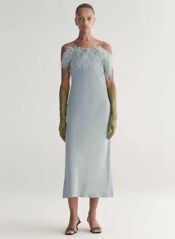 A.L.C. Odette Feather-trimmed Midi Dress