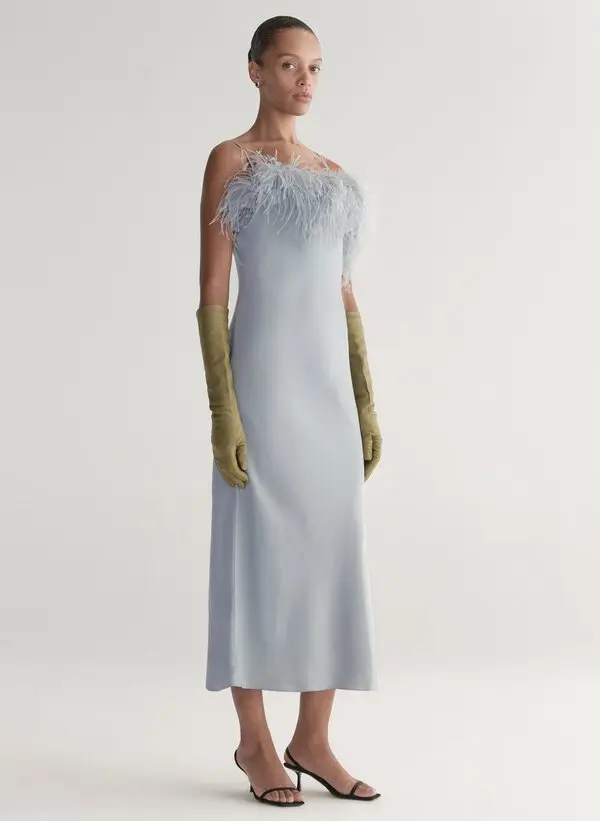 A.L.C. Odette Feather-trimmed Midi Dress