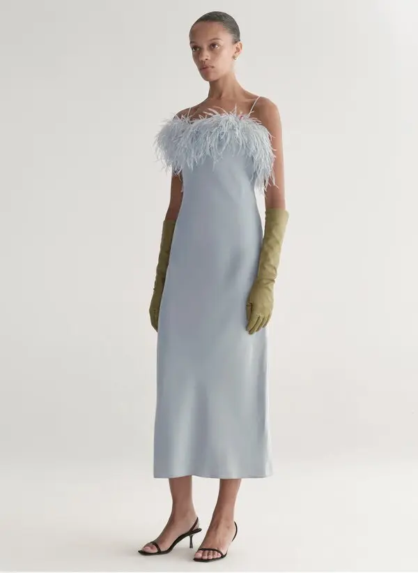 A.L.C. Odette Feather-trimmed Midi Dress