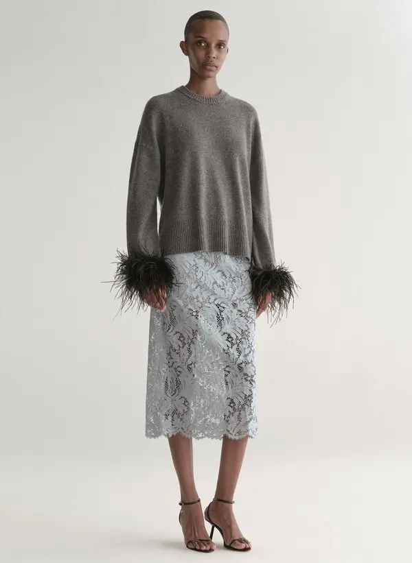 A.L.C. Wilda Feather-trimmed Sweater - Medium Heather Grey