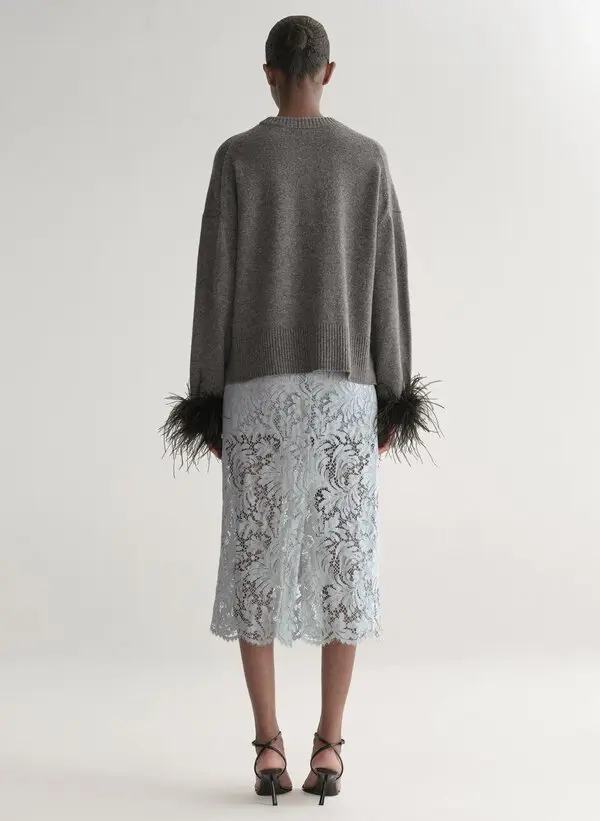 A.L.C. Wilda Feather-trimmed Sweater - Medium Heather Grey