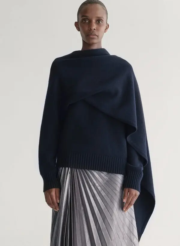 A.L.C. Davin Draped Wool Sweater - Navy