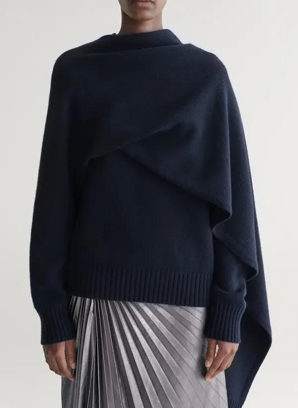 A.L.C. Davin Draped Wool Sweater - Navy