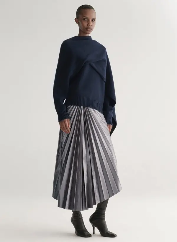 A.L.C. Davin Draped Wool Sweater - Navy