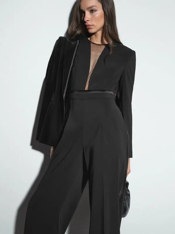 REISS Evora Plunge-neck Split-sleeve Jumpsuit - Black