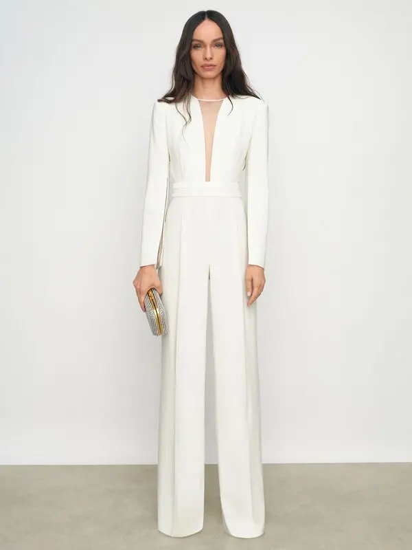 REISS Evora Plunge-neck Split-sleeve Jumpsuit - Ivory