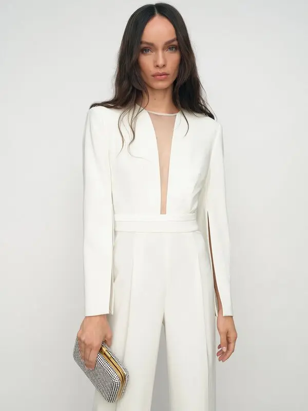 REISS Evora Plunge-neck Split-sleeve Jumpsuit - Ivory
