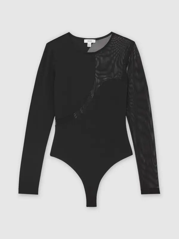 REISS Evie Cut-out Mesh-panel Bodysuit