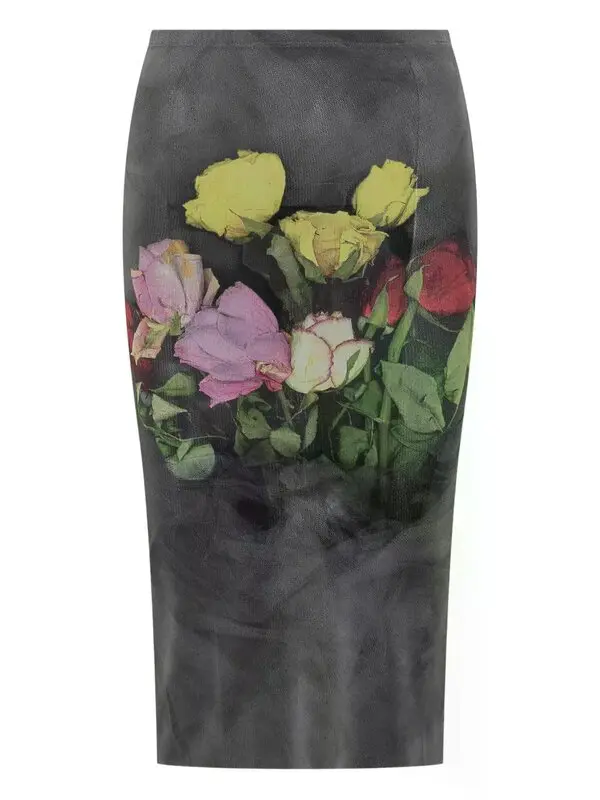 MSGM Roses Bouquet-print Midi Skirt - Grey