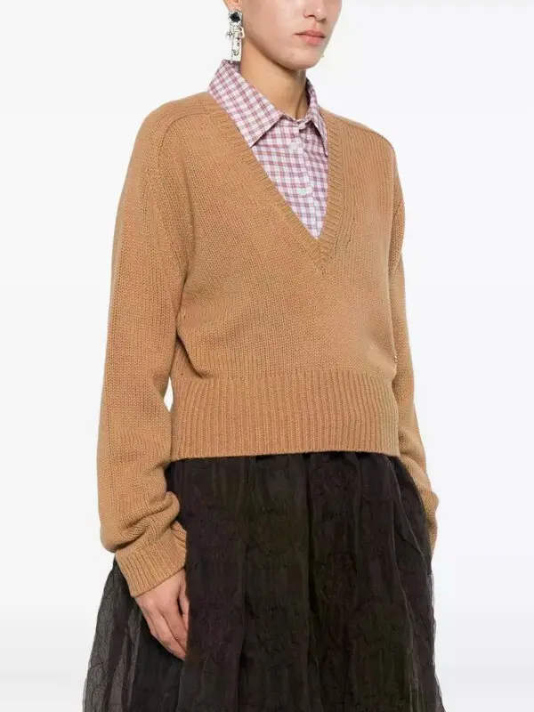 GANNI V-neck Wool Sweater - Brown