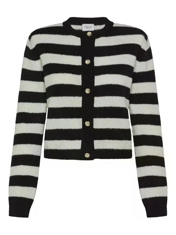 CRUNA Striped Buttoned Sweater - Black