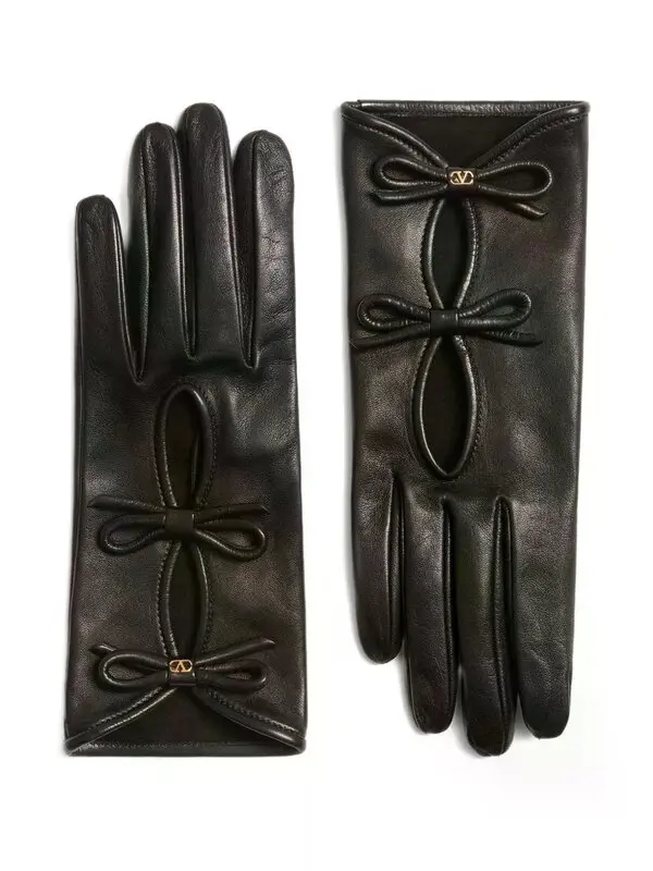 Valentino Garavani Bow-embellished Leather Gloves - Black