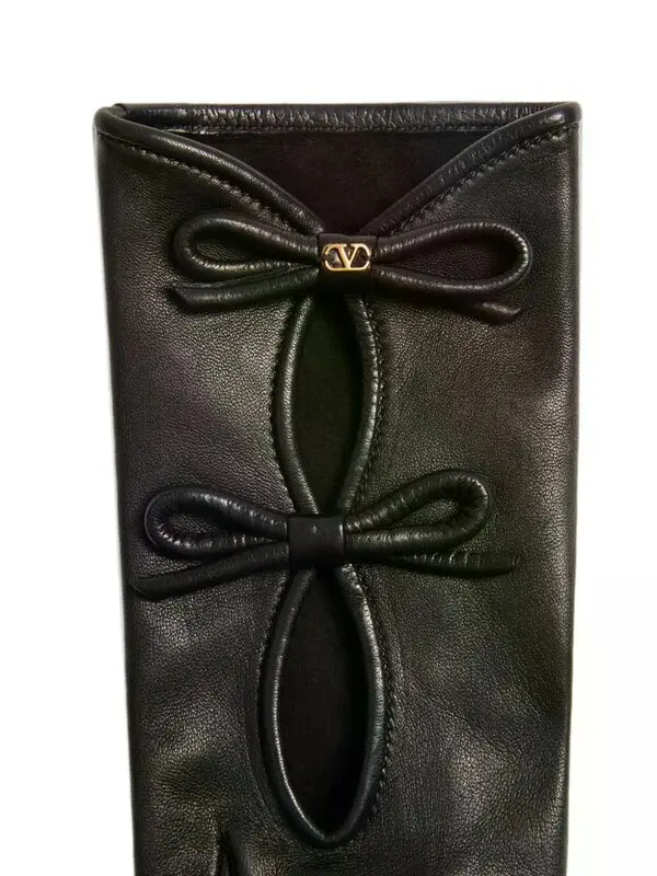 Valentino Garavani Vlogo Signature Nappa Leather Gloves With Bows - Black