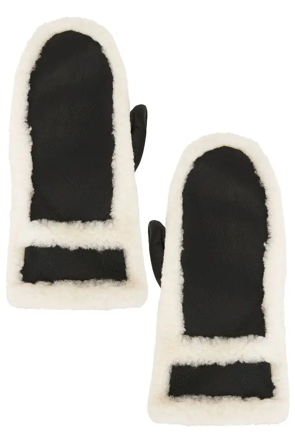 YVES SALOMON Merino Wool Mittens - Noir & Ivorie