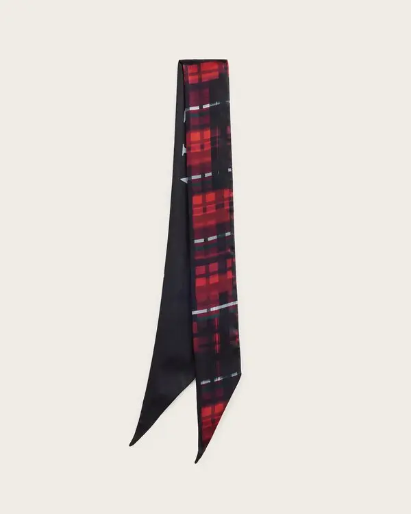 ALLSAINTS Indy Skinny Silk Scarf - Black/red