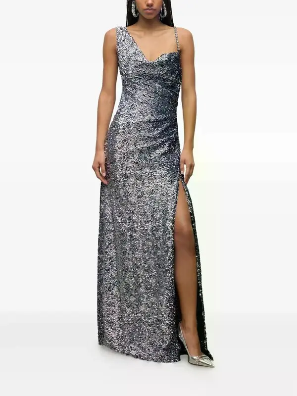 AREA Sequin Gown With Crystal Straps