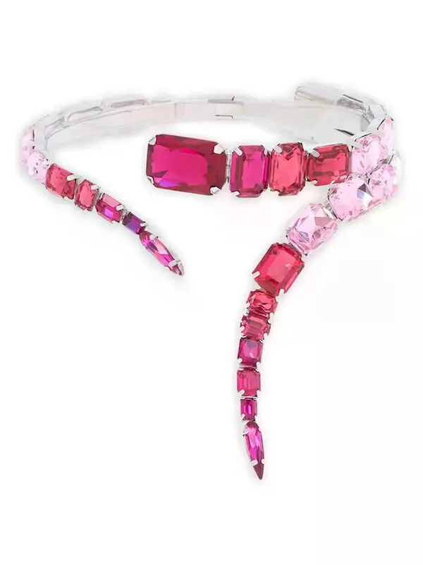AREA Crystal Wrap Choker Necklace - Pink