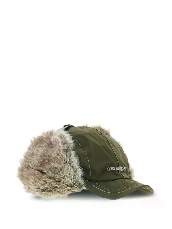 AND WANDER Faux Fur Ear Flaps Logo Hat - Green
