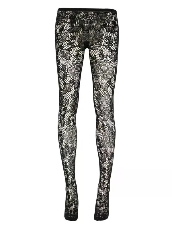 LES FILLES D'EVA Floral Lace Tights - Black