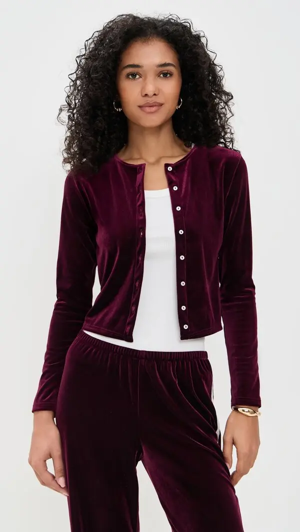 LE BOP Eloise Velvet Cardigan - Wine