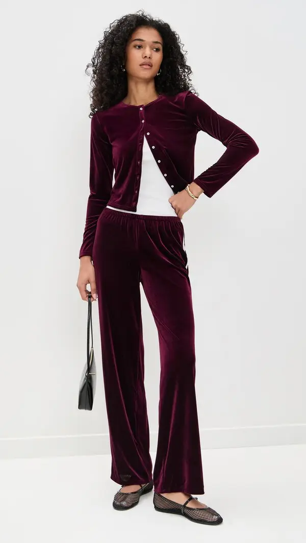 LE BOP Eloise Velvet Cardigan - Wine