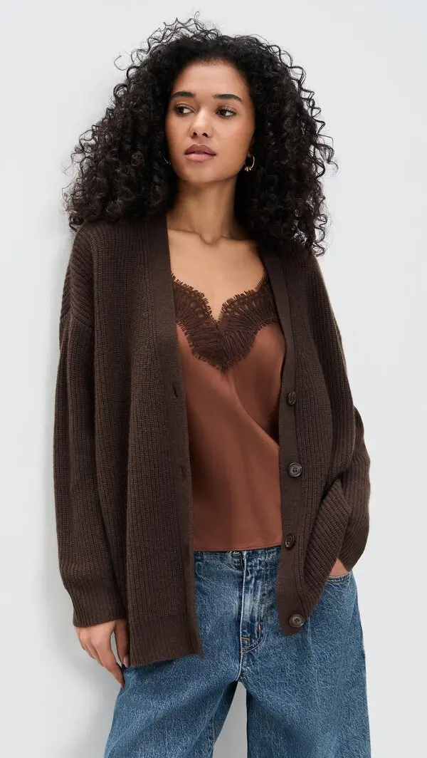 Jenni Kayne Cropped Cashmere Cocoon Cardigan Sweater - Chocolate