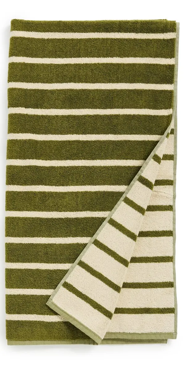 DUSEN DUSEN Two-tone Striped Terry Cloth Bath Towel - Green/cream