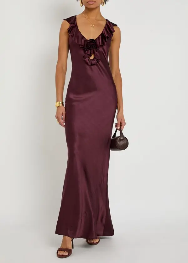 burgundy satin prom dress Zapakasa Women Burgundy Prom Dress Sheath One Shoulder Strapless Ruched  Satin Long Evening Dress