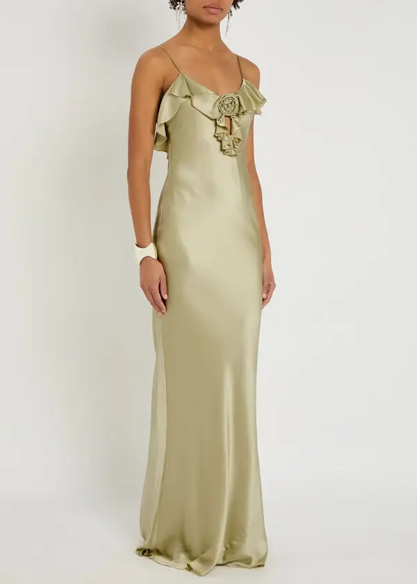 De La Vali Esperanza Ruffle-Trimmed Maxi Dress - Green | Editorialist