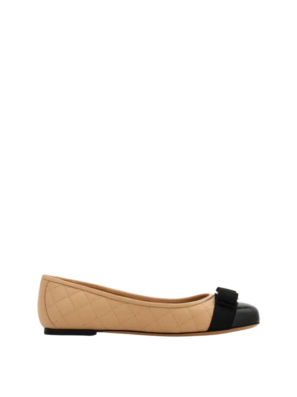 FERRAGAMO Quilted Varina Ballet Flat - Beige