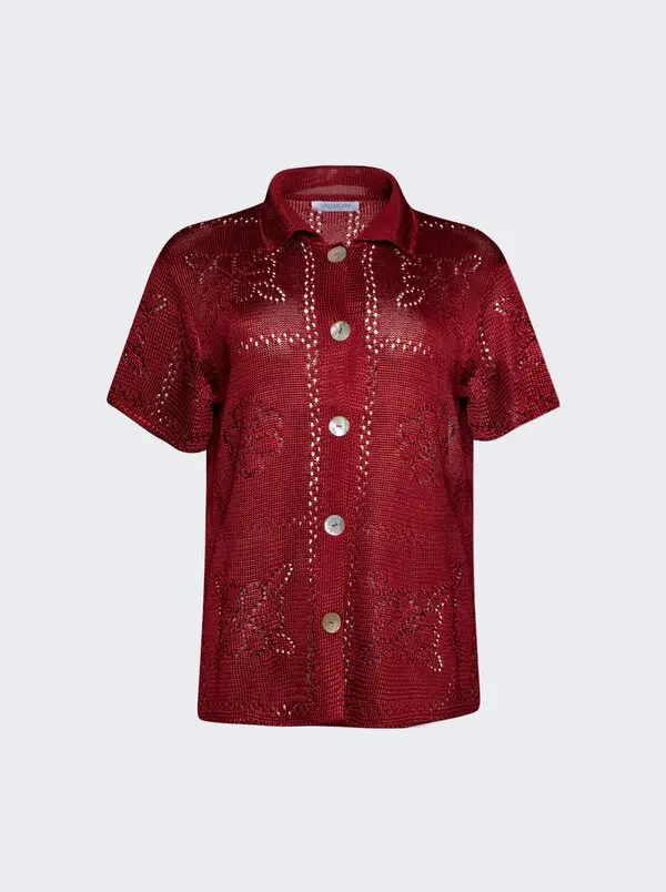 Calle Del Mar Floral Tile Short Sleeve Shirt - Red