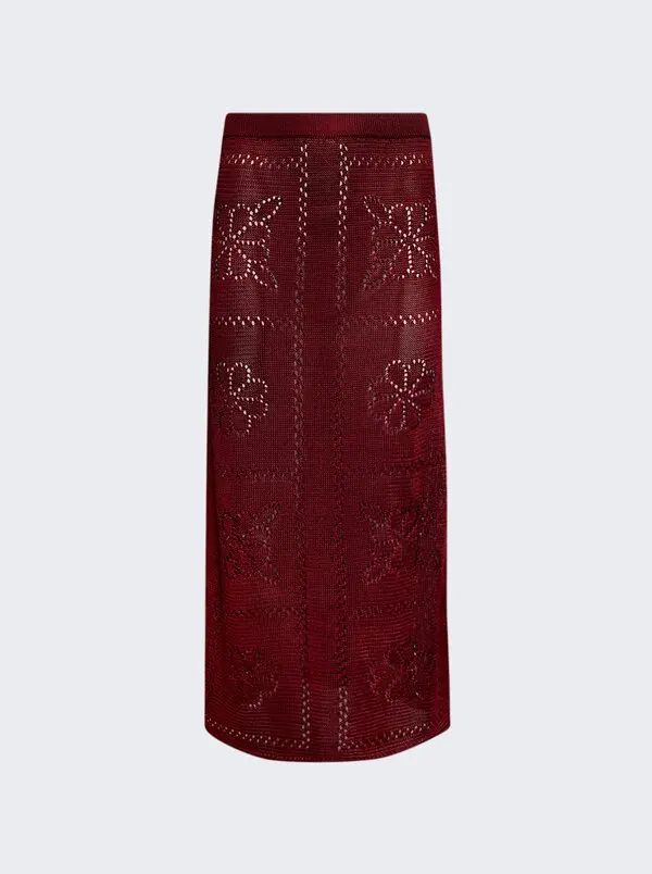 Calle Del Mar Floral Tile Pointelle Knit Skirt - Red