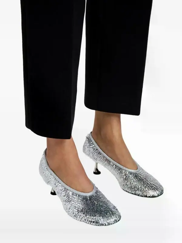 Proenza Schouler Sequined Kitten Heel Pumps - Silver