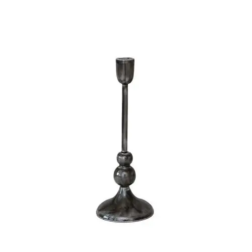 STORIED HOME Enameled Aluminum Taper Holder - Black