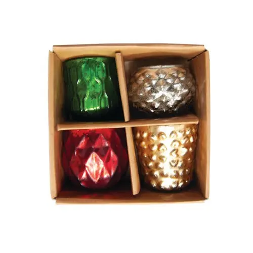 STORIED HOME 4-piece Embossed Mercury Glass Tealight Holders - Red