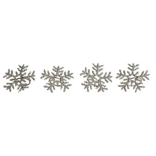 STORIED HOME 4-piece Metal And Glass Beaded Snowflake Napkin Rings - Silver