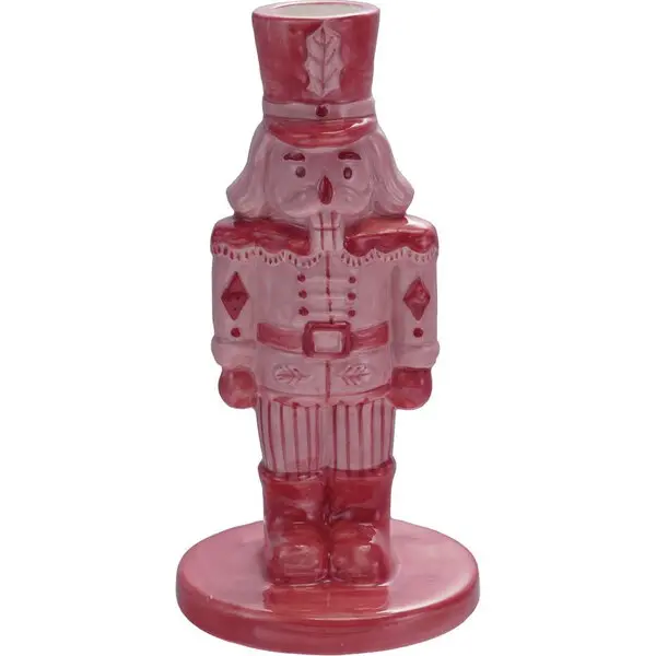 STORIED HOME Stoneware Nutcracker Taper Holder - Pink