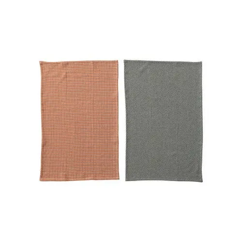 STORIED HOME Woven Cotton Dobby Tea Towels, And Charcoal - Orange