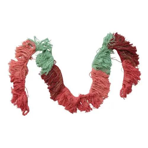 STORIED HOME Hand-woven Cotton Fringe Holiday Garland With Metallic Gold Thread - Pink