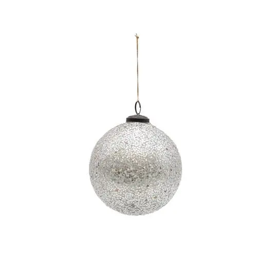 STORIED HOME Round Glass Ball Ornament With Mica Flakes - Silver