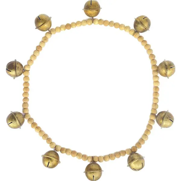 STORIED HOME Wood Bead And Metal Bell Garland - Gold