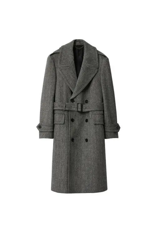 Burberry Long Herringbone Wool Trench Coat